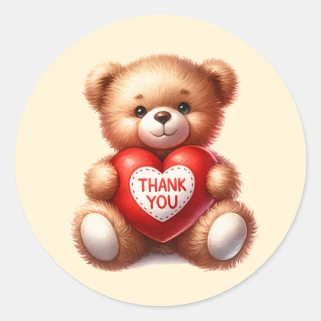 Cute Thank you bear Classic Round Sticker | Zazzle