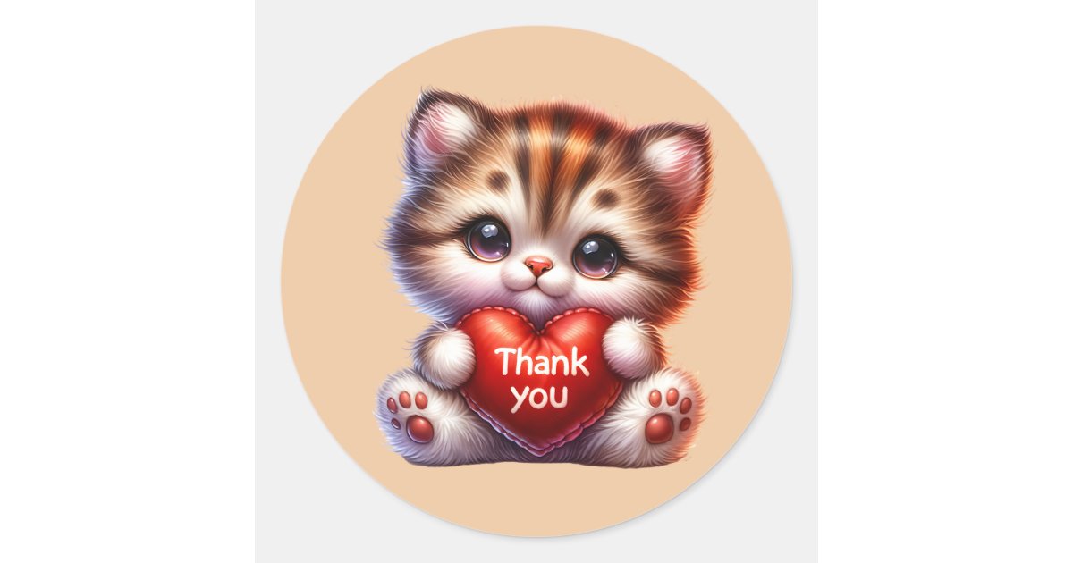 Cute Thank you cat Classic Round Sticker | Zazzle