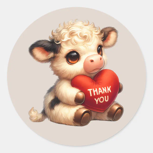Cute Thank you cow Classic Round Sticker | Zazzle
