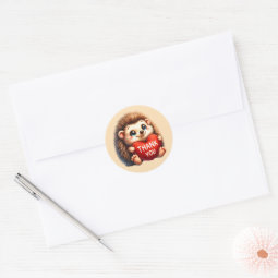 Cute Thank you hedgehog Classic Round Sticker | Zazzle