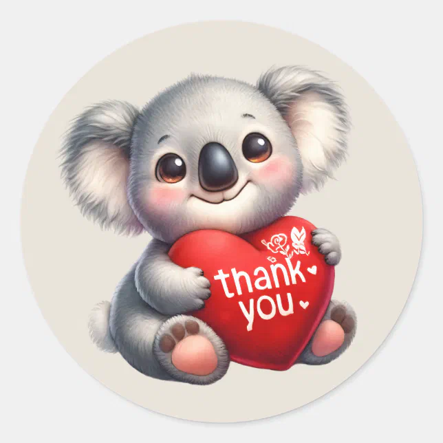 Cute Thank you Koala bear Classic Round Sticker | Zazzle
