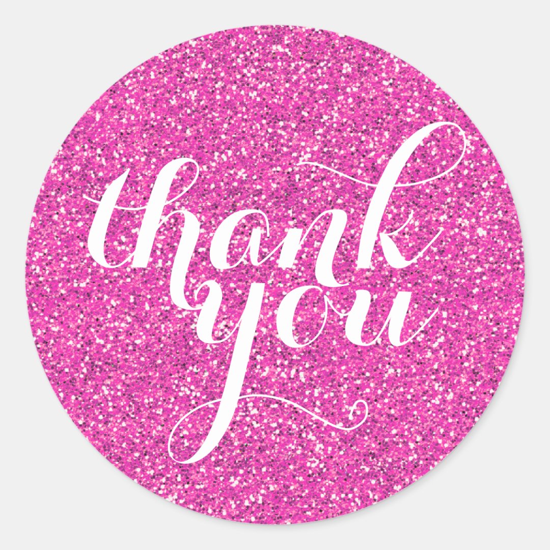 CUTE THANK YOU modern simple glitter hot pink Classic Round Sticker ...