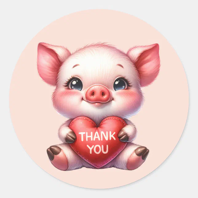 Cute Thank you pig Classic Round Sticker | Zazzle