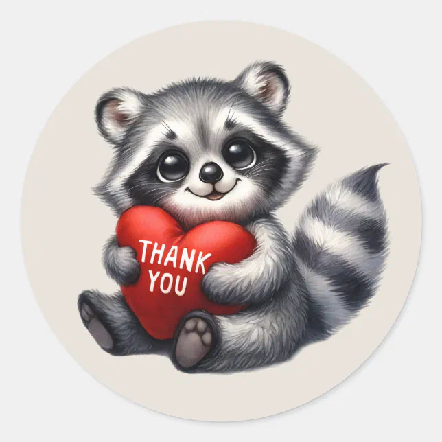 Cute Thank you raccoon Classic Round Sticker | Zazzle