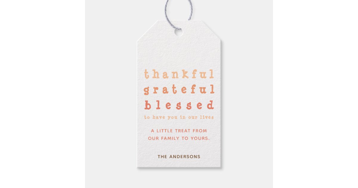 Cute Thankful Grateful Blessed Thanksgiving Treat Gift Tags | Zazzle
