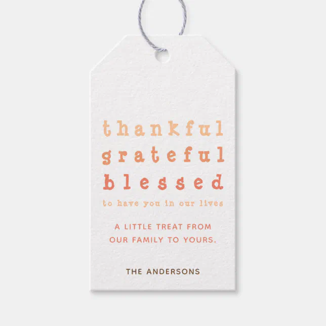 Cute Thankful Grateful Blessed Thanksgiving Treat Gift Tags | Zazzle