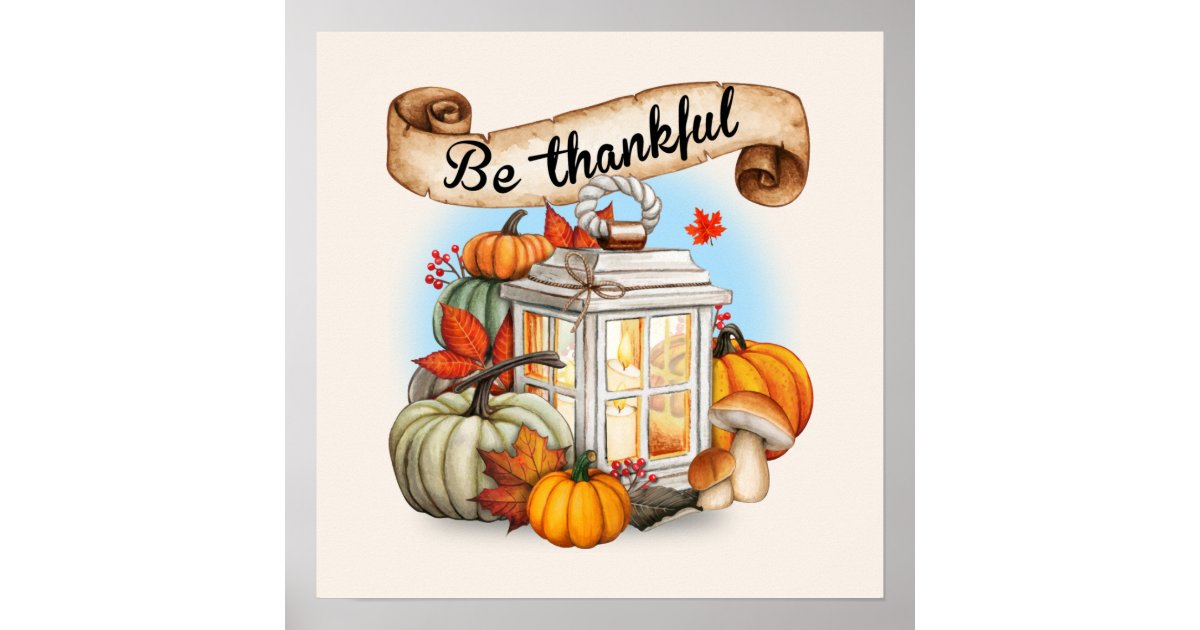 cute Thankful Seasonal lamp Fall Poster | Zazzle