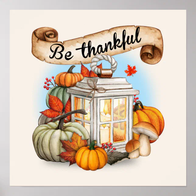 cute Thankful Seasonal lamp Fall Poster | Zazzle