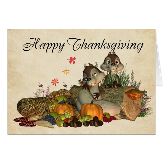 Cute Thanksgiving Card With Cornucopia, Squirrels | Zazzle.com