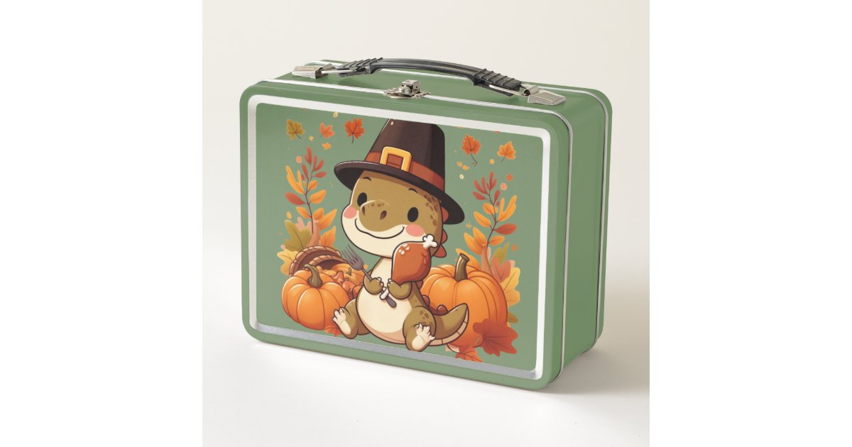 Cute Thanksgiving Dinosaur Metal Lunch Box | Zazzle
