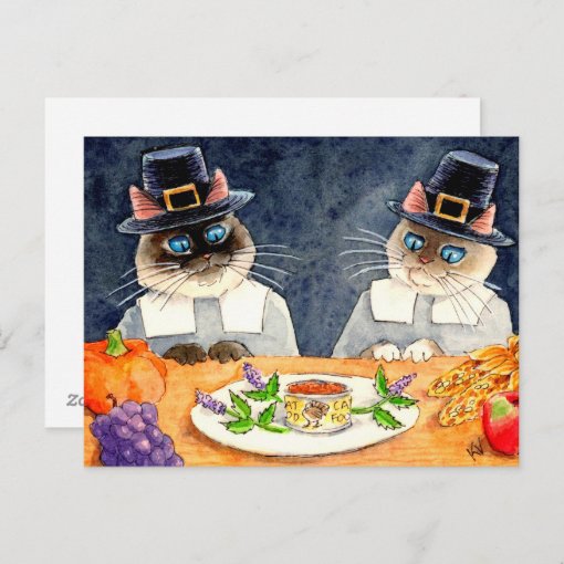 Cute Thanksgiving Pilgrim Cats postcard | Zazzle