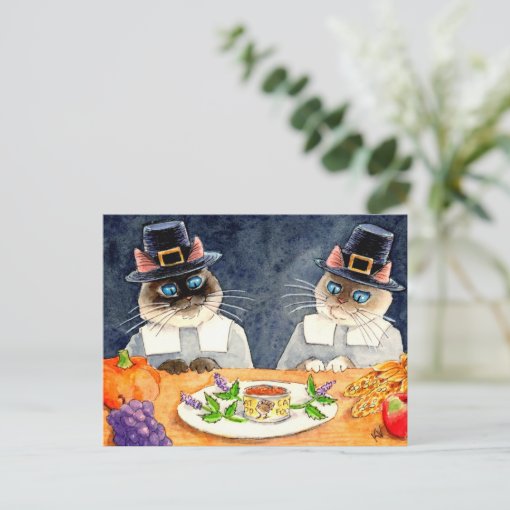 Cute Thanksgiving Pilgrim Cats postcard | Zazzle