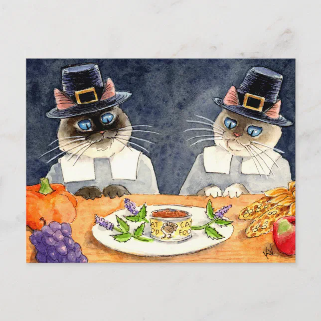 Cute Thanksgiving Pilgrim Cats postcard | Zazzle
