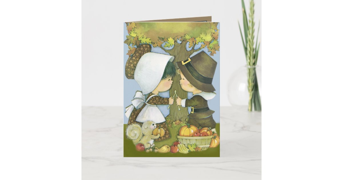 Cute Thanksgiving Pilgrim Wishes Holiday Card | Zazzle
