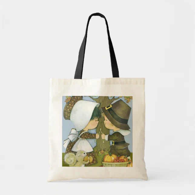 Cute Thanksgiving Pilgrim Wishes Tote Bag | Zazzle