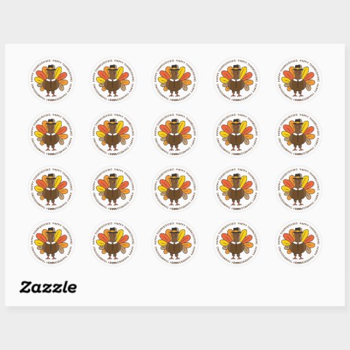 Cute Thanksgiving Turkey Pilgrim Classic Round Sticker | Zazzle