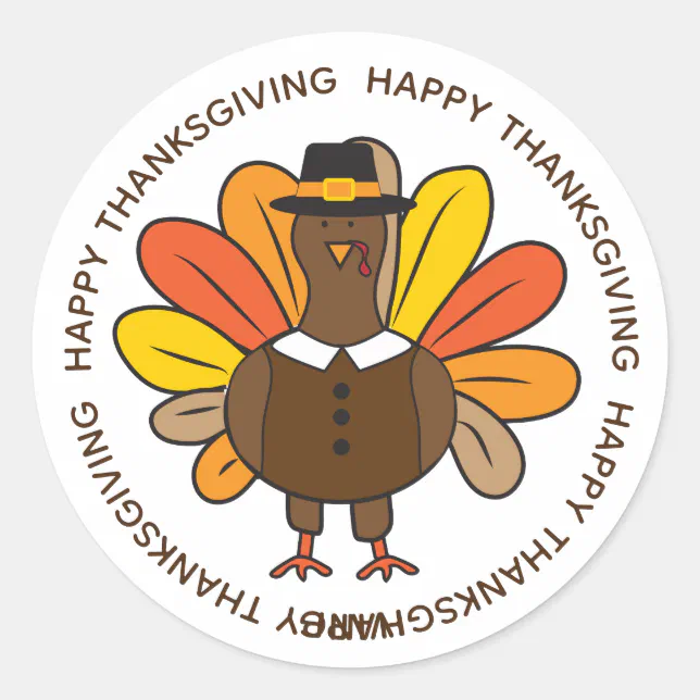 Cute Thanksgiving Turkey Pilgrim Classic Round Sticker | Zazzle