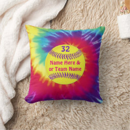 Cute Tie Dye Softball Throw Pillows PERSONALIZED | Zazzle