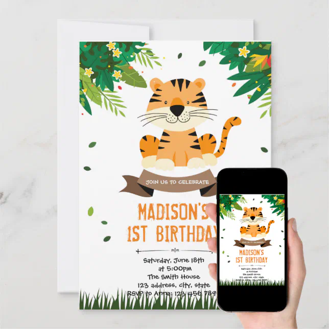 Cute tiger birthday invitation | Zazzle