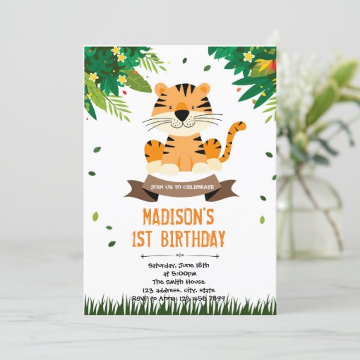Cute tiger birthday invitation | Zazzle