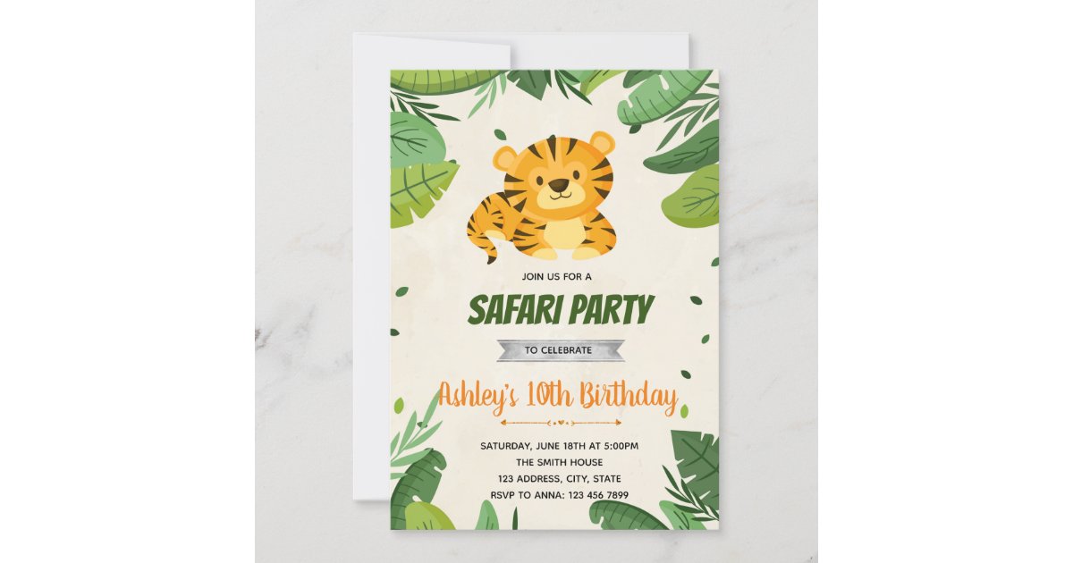 Cute tiger birthday party invitation | Zazzle