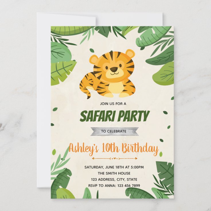 Cute tiger birthday party invitation | Zazzle