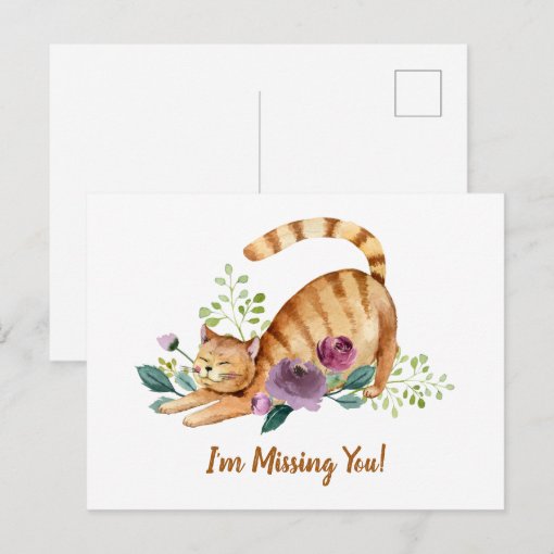 Cute Tiger Cat Missing You Postcard | Zazzle
