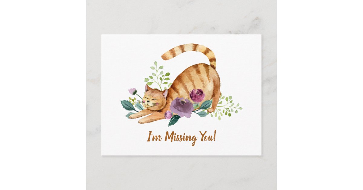 Cute Tiger Cat Missing You Postcard | Zazzle