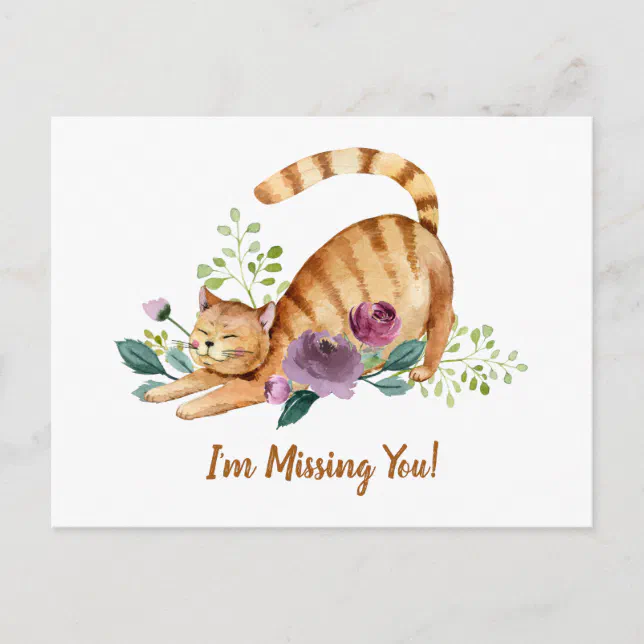 Cute Tiger Cat Missing You Postcard | Zazzle