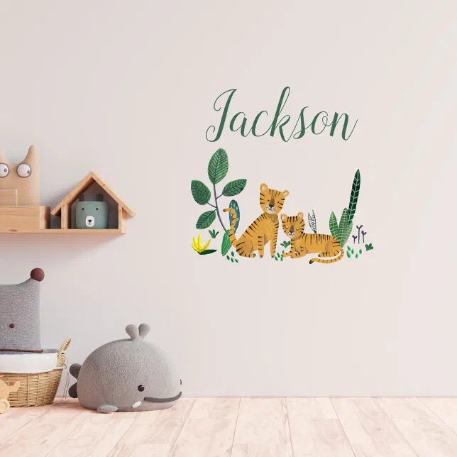 Cute Tiger Jungle Custom Name Nursery Wall Decal | Zazzle