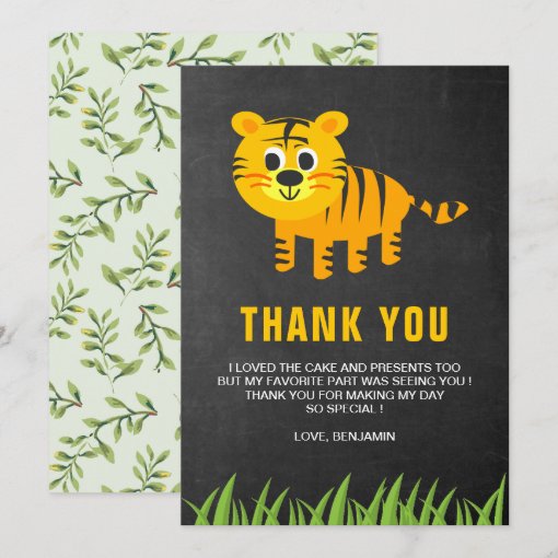 Cute Tiger Kids Birthday Party Thank You Card | Zazzle