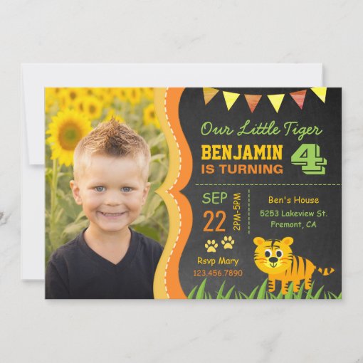 Cute Tiger Kids Photo Birthday Party Invitation | Zazzle