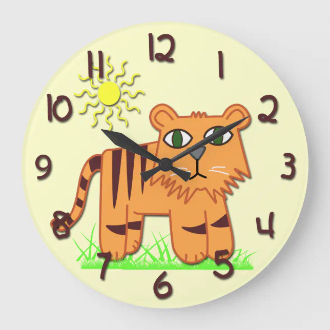 Cute Tiger Kid's Round Wall Clock | Zazzle
