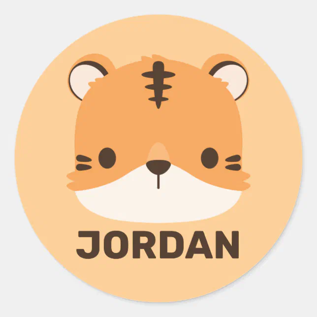 Cute Tiger with Personalized Name Classic Round Sticker | Zazzle