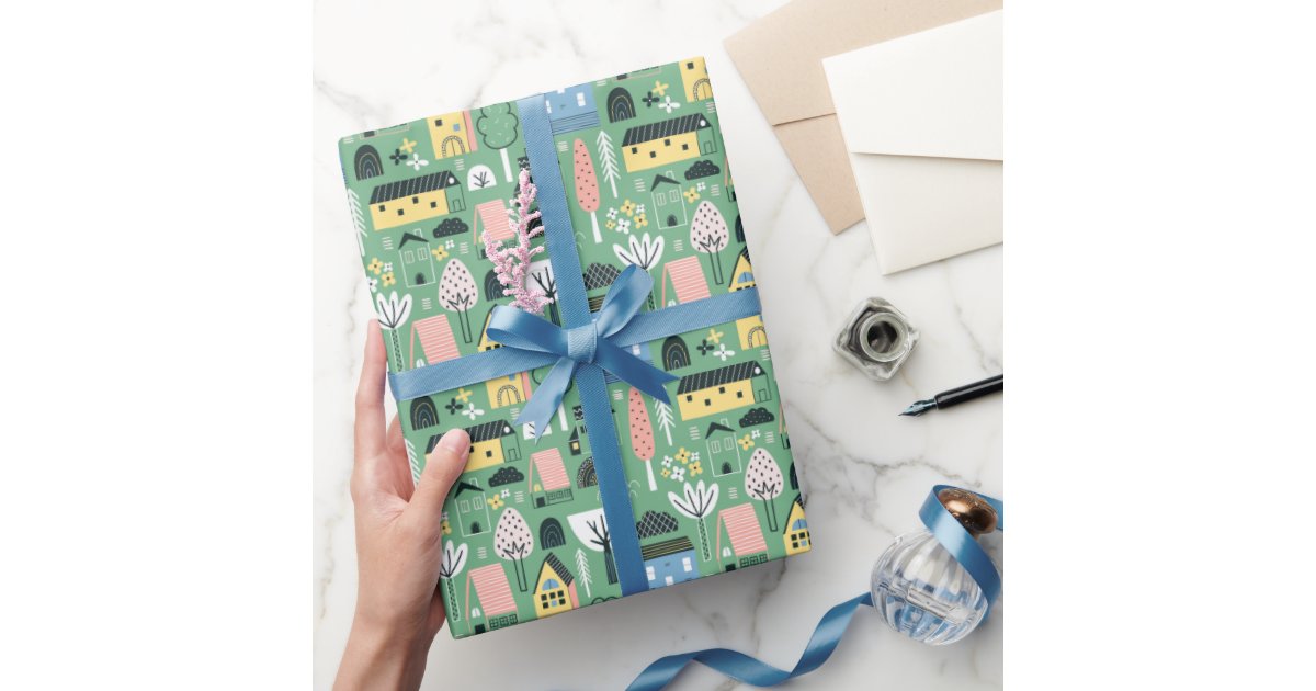 cute tiled house warming party wrapping paper | Zazzle