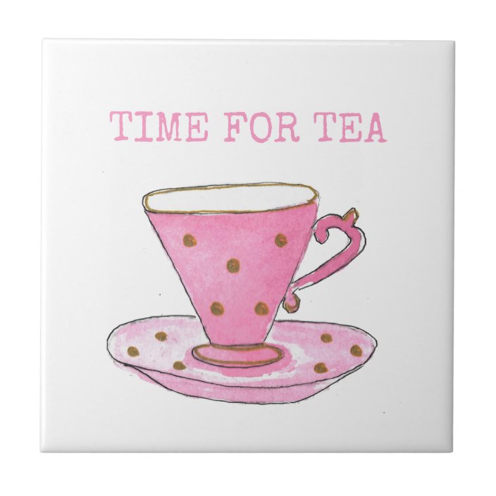Cute Time for Tea Pink Watercolor Teacup Ceramic Tile | Zazzle.com