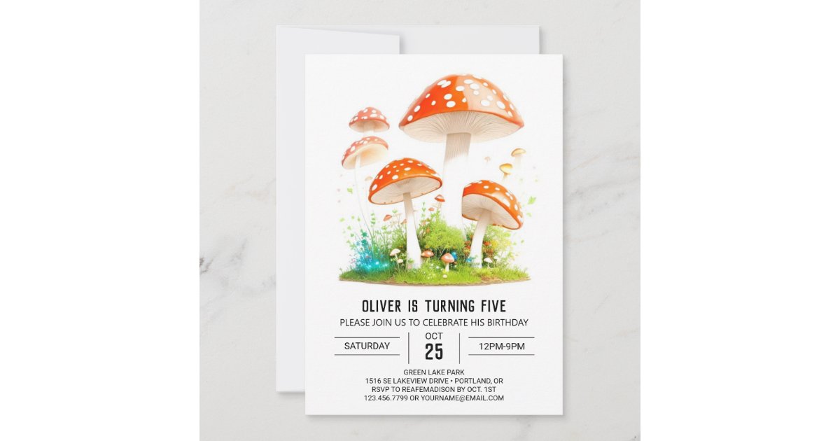 Cute Toadstool Kingdom Kids Birthday Invitation | Zazzle