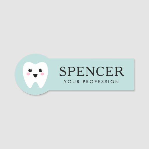 Cute tooth aqua blue dentist dental clinic name ta name tag | Zazzle
