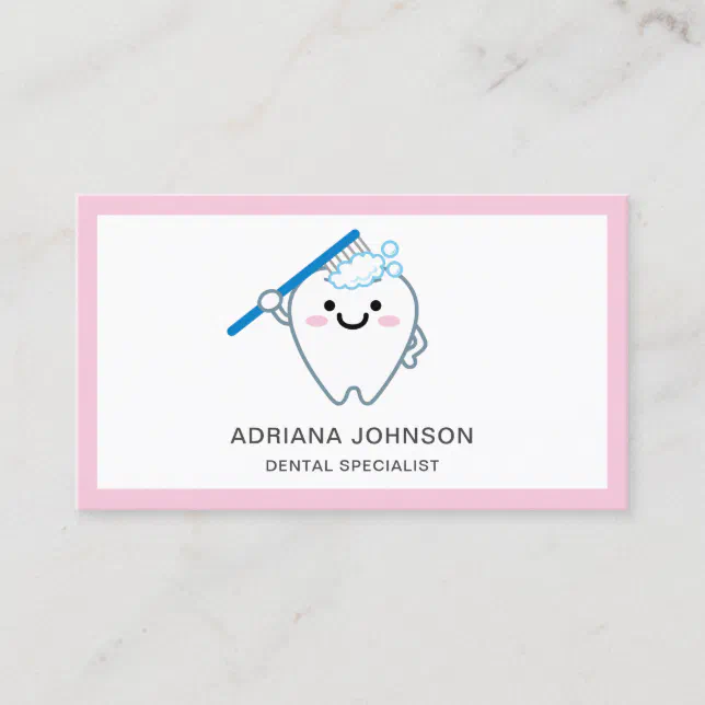 Cute Tooth Brushing with Toothbrush Dentist Business Card | Zazzle