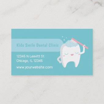 Cute Tooth Brushing With Toothbrush Dentist Business Card | Zazzle