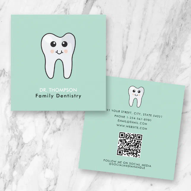 Cute Tooth Family Dentistry QR Code Social Media Square Business Card ...