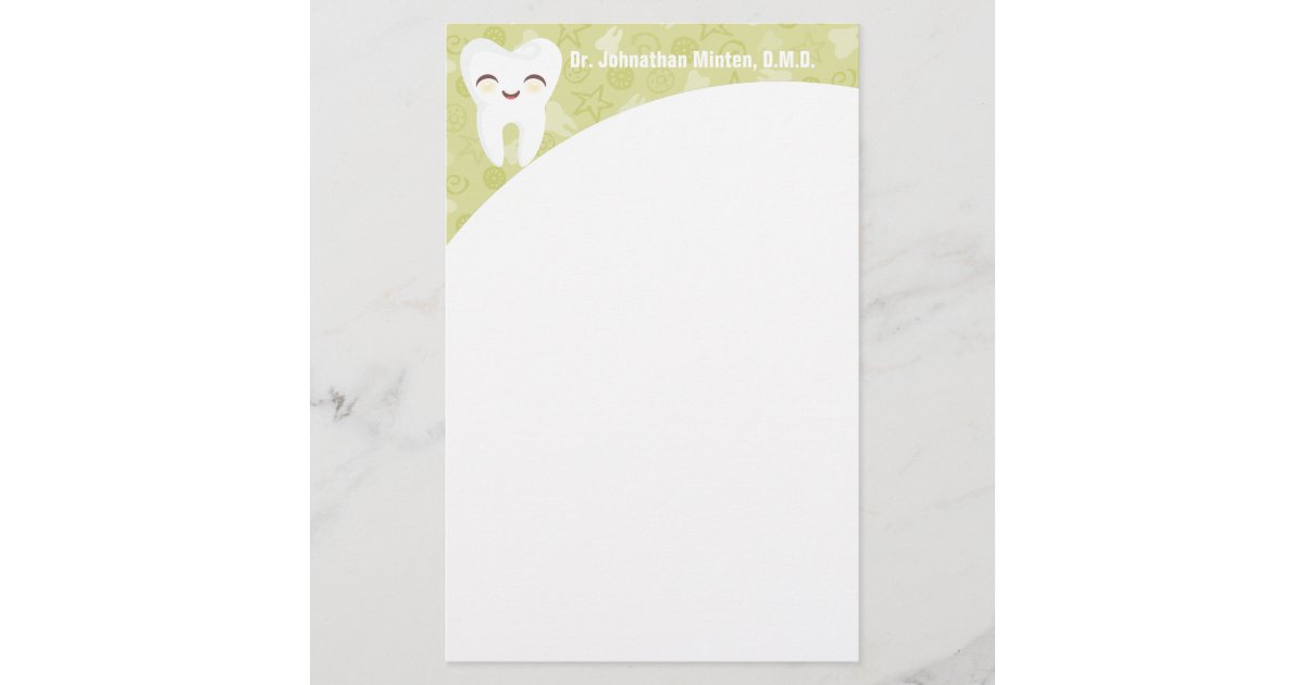 Cute Tooth - Green Personalized Stationery | Zazzle
