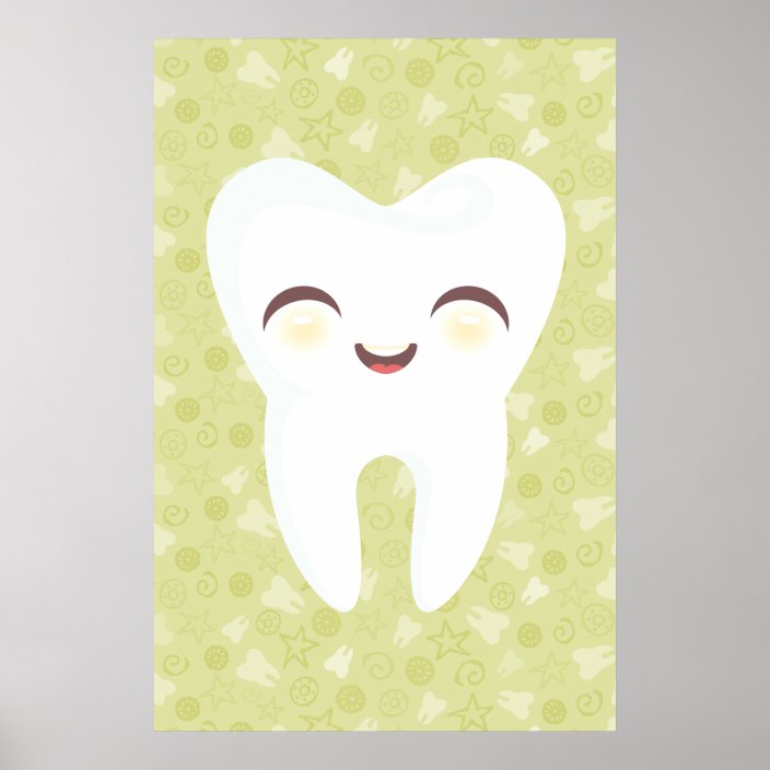Cute Tooth on Green Pattern Wall Art Poster | Zazzle.com