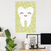 Cute Tooth on Green Pattern Wall Art Poster | Zazzle