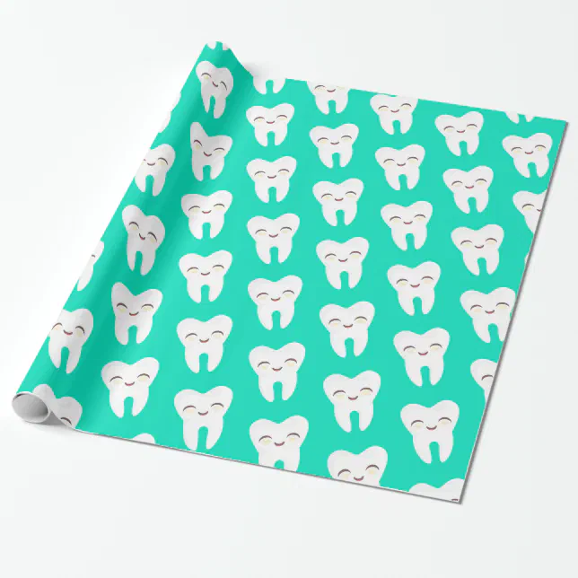 Cute Tooth Pattern on Teal Wrapping Paper | Zazzle