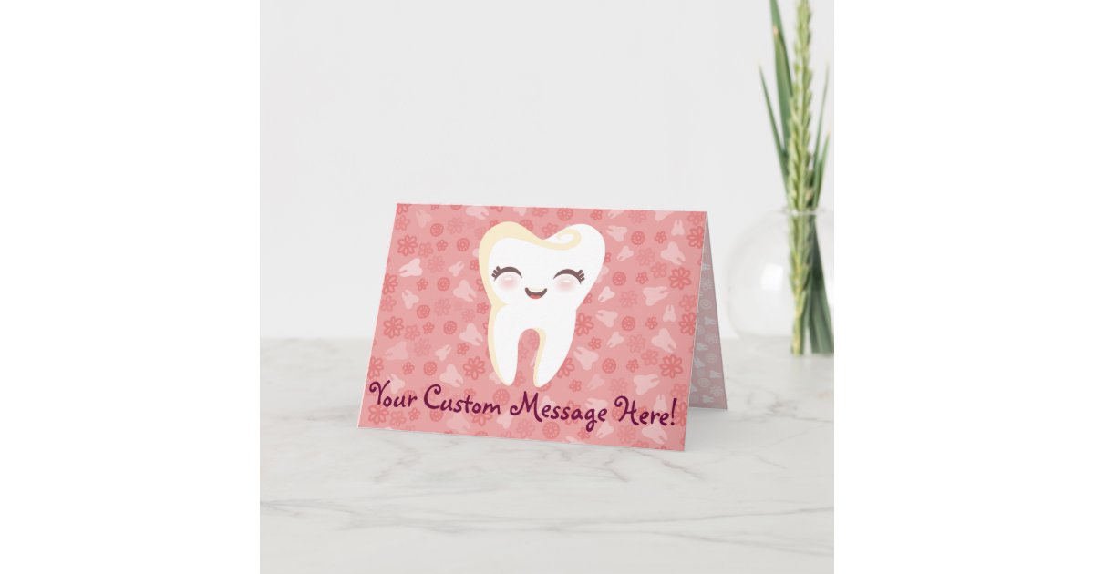 Cute Tooth - Pink - Custom Greeting Card | Zazzle
