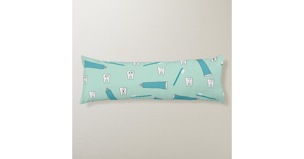 Cute Tooth Teal Mint Toothpaste Toothbrush Pattern Body Pillow | Zazzle