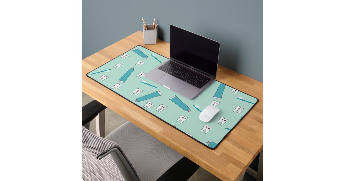 Cute Tooth Teal Mint Toothpaste Toothbrush Pattern Desk Mat | Zazzle