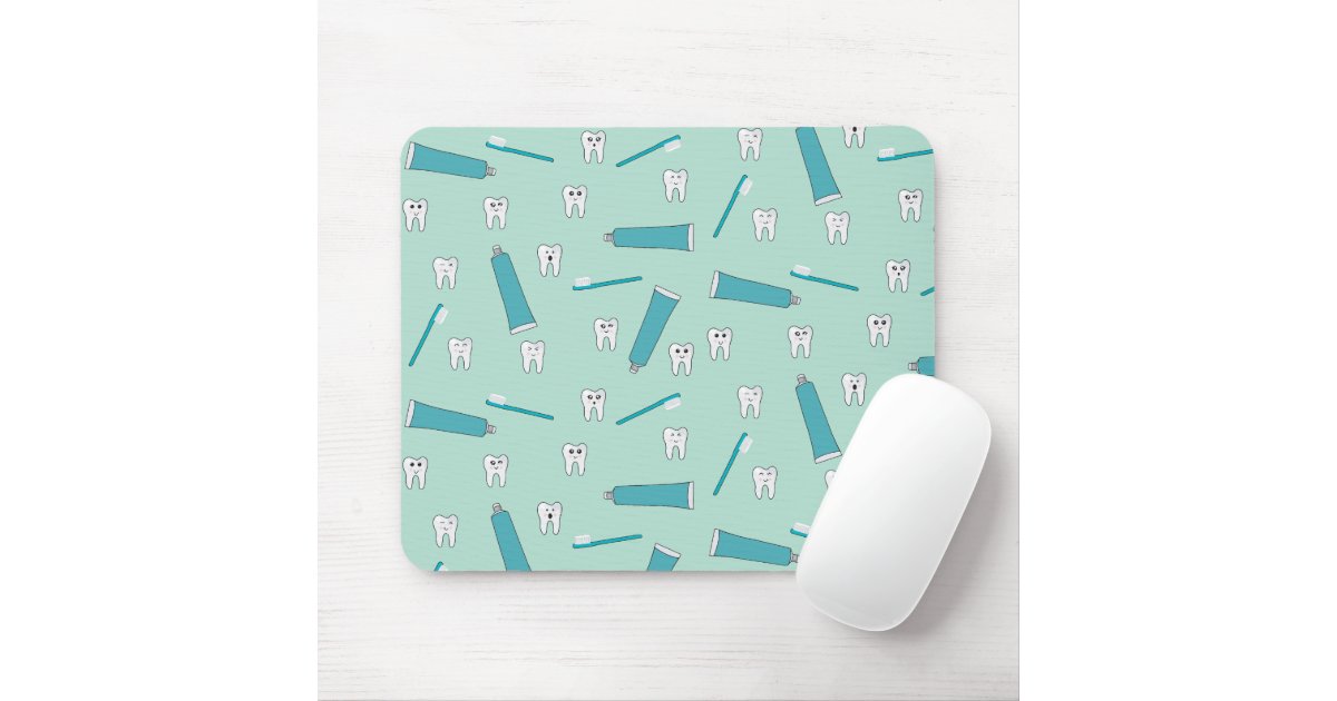 Cute Tooth Teal Mint Toothpaste Toothbrush Pattern Mouse Pad | Zazzle