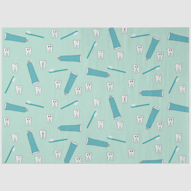 Cute Tooth Teal Mint Toothpaste Toothbrush Pattern Tissue Paper | Zazzle